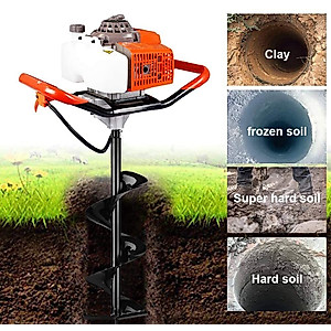 DC HOUSE 63CC Gas Powered Post Hole Digger with 8" Earth Auger Drill Bit, Post Hole Digger Auger Digging Tools, 2-3 Packages Shipping