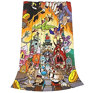 Woodyotime Cuphead & Mugman Show Blanket Throw Flannel Lightweight Couch Quilt Warm Soogan Aircraft Towelling Coverlet for All Seasons 80"X60"