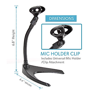 Pyle Desktop Microphone Stand - Universal Tabletop Mic Holder w/ Flexible 8.2'' Inch Gooseneck Mount and Solid U Shape Base - Perfect for Table Desk or Counter - PMKS8,Black