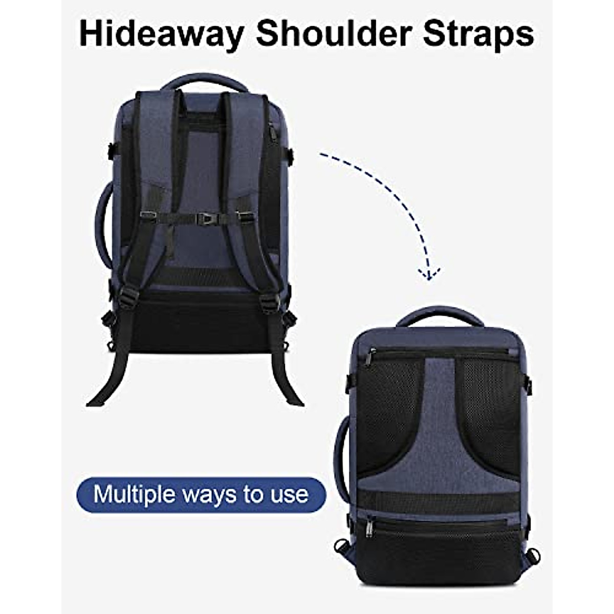 Carry on Backpack, Airline Approved 45L Travel Backpack with 3 Packing Cubes for Men Women, Water Resistant Expandable Overnight Weekender Luggage Daypack Suitcase Duffel Bag, Gift for Travelers, Blue