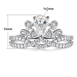 MDFUN S925 Sterling Silver Princess Crown Wedding Band Engagement Ring Crown Promise Eternity Ring for Women Size 5