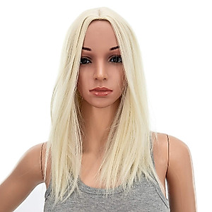 SWACC 14-Inch Short Straight Middle Part Hair Wig Medium Length Synthetic Heat Resistant Wigs for Women with Wig Cap (Platinum Blonde)