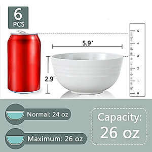 【Set Of 6】Unbreakable Cereal Bowls, 25 OZ Wheat Straw Bowls Microwave and Dishwasher Safe BPA-Free Eco-Friendly Bowl Beige Color for Cereal, Serving ,Soup, Oatmeal, Pasta and Salad（NOT CERAMIC）