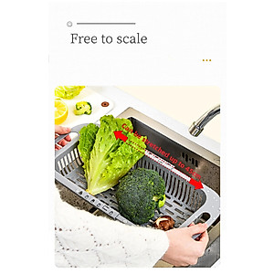 FENGZIZH Adjustable Dish Drainer Dish Rack Over The Sink,Drying Rack, Extendable Vegetable Fruit Washing Basket, Collapsible Strainer Basket,Plastics(Grey+White)