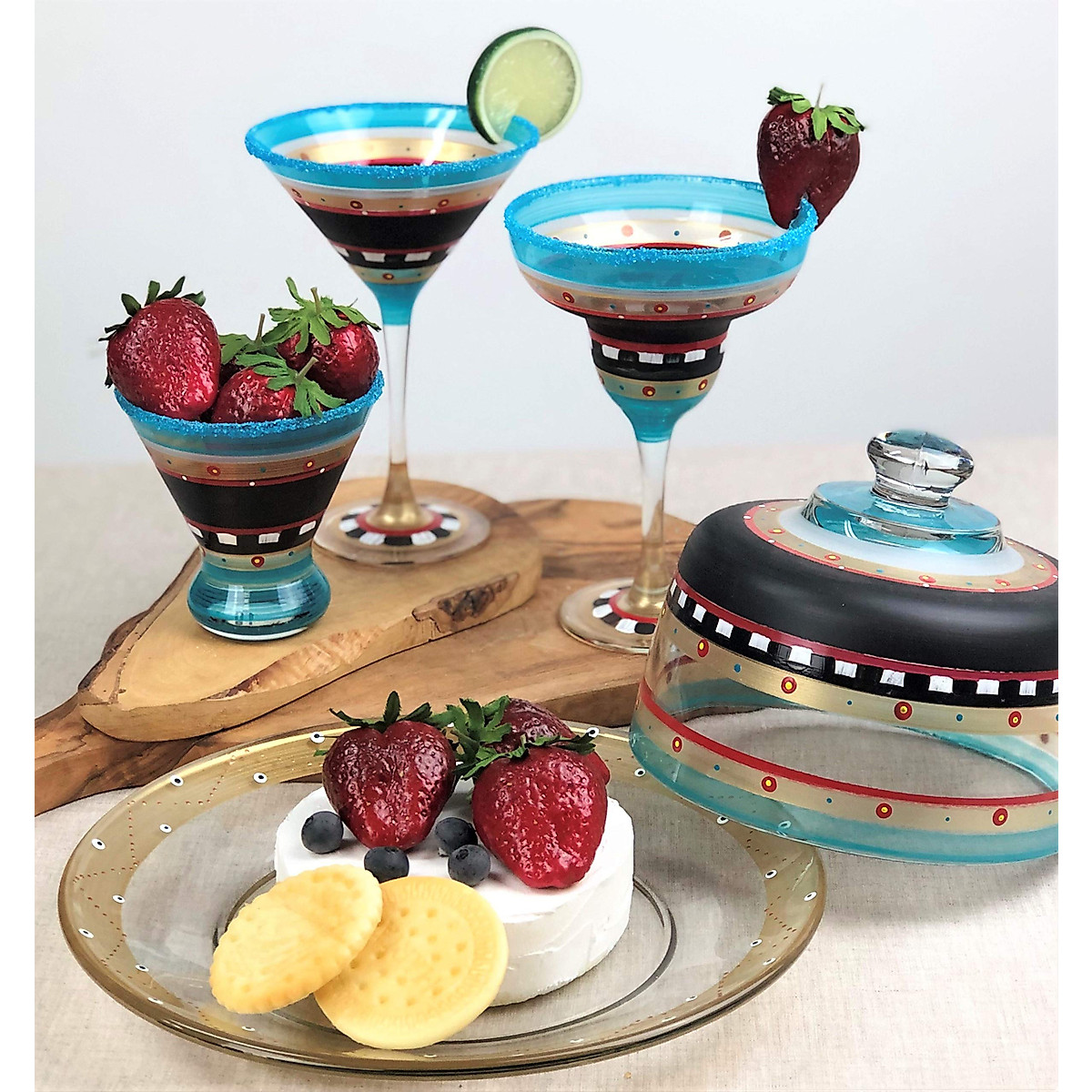 Golden Hill Studio Hand Painted Margarita Glasses Set of 2 - Moroccan Mosaic Chalk Collection - Painted Glassware by USA Artists - Decorative Margarita Glasses, Personalize with Chalk, Table Décor