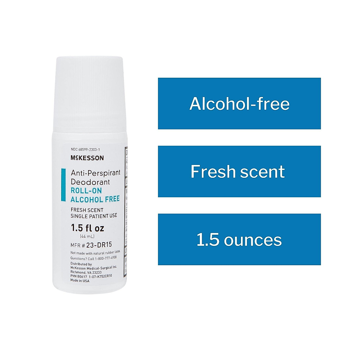 McKesson Antiperspirant Deodorant Roll-On Stick [Pack of 1] Mini Travel Size, Alcohol-Free, Fresh Scent, 1.5 fl oz