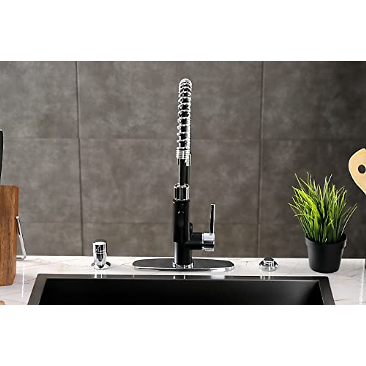 Kingston Brass LS8777DL Concord Pre-Rinse Kitchen Faucet, Matte Black/Polished Chrome