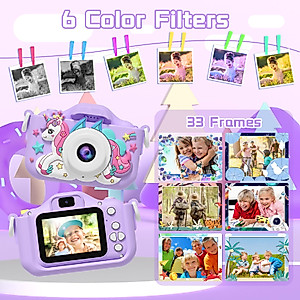 Anesky Kids Camera, Toy Camera for Kids Aged 3 4 5 6 7 8 9 10 11 12, 1080P HD Toddler Digital Video Camera, Children's Camera for Boys and Girls, Perfect Christmas & Birthday Gifts, 32GB Card - Purple