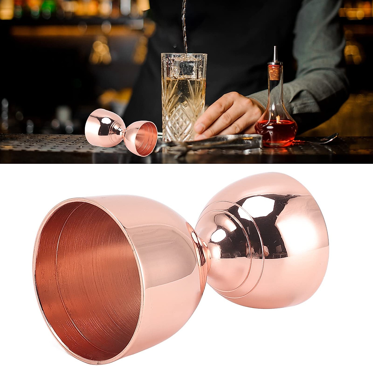 Copper Bell Jigger Premium Cocktail Jigger 30/60ml Stainless jigger for bartending Steel Durable High Accuracy Wide Opening Shot Measure Jigger for Cocktail Liquor cocktail jigger(30/60ml Rose Gold)