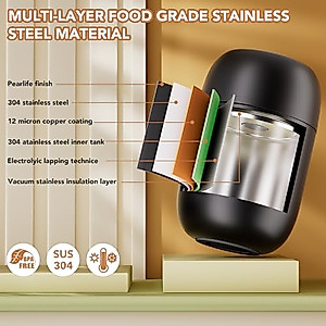 Winproper 16OZ Food Container for Hot Food, Airtight Insulated Food Jar for Adult & Kids, Stainless Steel Vacuum Lunch Container, Kids Lunch Cup with Spoon, School, Office, Picnic, Outdoor, Black