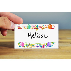 Stonehouse Collection Birthday Party Place Cards - 25 Happy Birthday Guest Seating Name Cards - Party Table Tents - Name Cards (Balloons & Confetti)