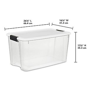 Sterilite 70 Qt Ultra Latch Box, Stackable Storage Bin with Lid, Plastic Container with Heavy Duty Latches to Organize, Clear and White Lid, 12-Pack