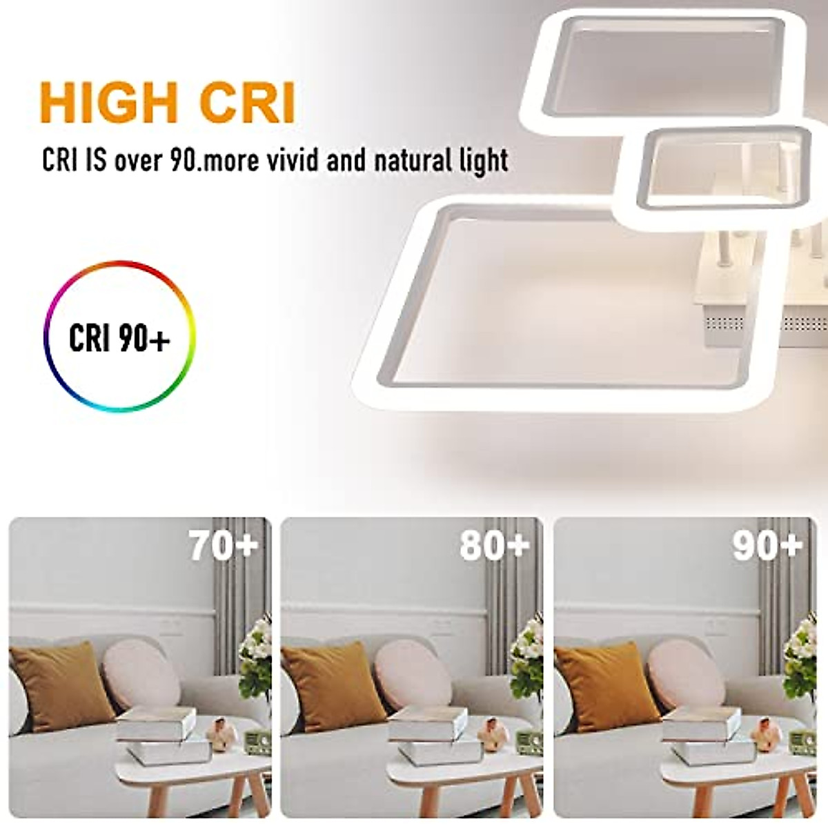 JULINSHUN Modern LED Ceiling Light,95W Remote Control Dimmable Ceiling Lamps,6 Rings White Modern LED Ceiling Light for Living Room, Bedroom, Study, Office