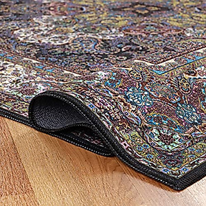 SUPERIOR Washable Indoor Large Area Rug, Southwestern Home Decor, Floor Rugs for Living Space, Dining Room, Kitchen, Office, Bedroom, Vintage Geometric Aesthetic, Cardinal Collection, 6' x 9', Black