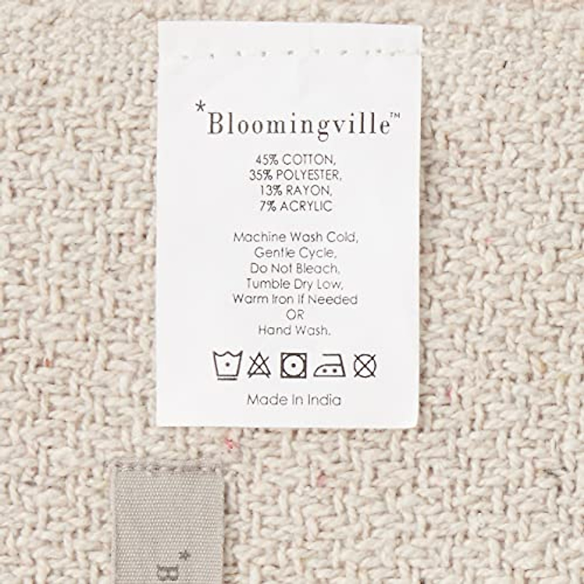 Bloomingville A14208833 Grey & Cream Cotton Knit Throw with Fringe