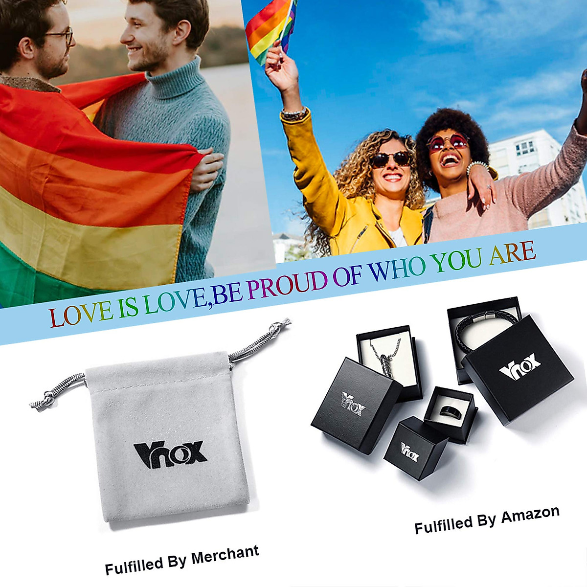 VNOX Jewelry Stainless Steel Rainbow Rubber Gay & Lesbian Pride Bracelet,Width 10mm,8"