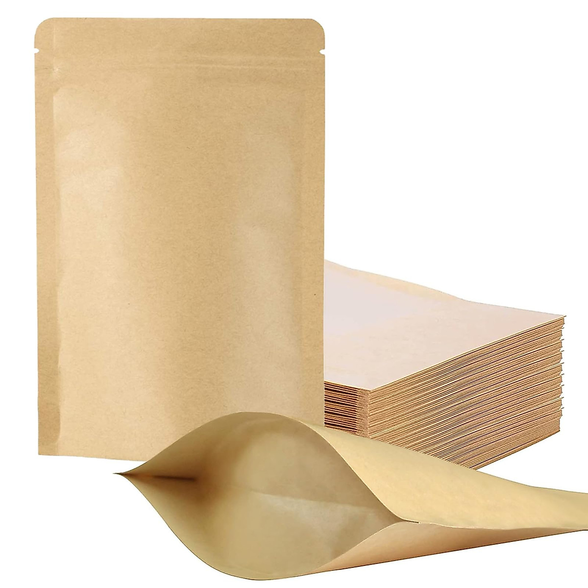 Muka 50 PCS Kraft Food Storage Pouch Bag Foil Lined Zip Lock Reusable Stand Up Bags,3.5" x 5.5" inch