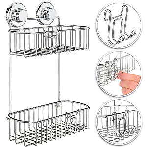 HASKO accessories - Shower Caddy with Suction Cup - 304 Stainless Steel 2Tier Basket for Bathroom - Rustproof (Chrome)