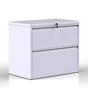 ModernLuxe File Cabinet, White Lockable Heavy Duty Metal Lateral File Cabinet with 2 Drawers