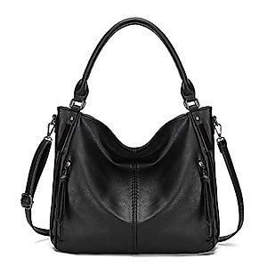 KL928 Purses for Women Shoulder Handbag Top Handle Hobo Tote Bags, PU Leather (Black-2)