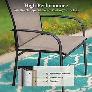 HERA'S HOUSE Patio Dining Chairs Set of 6, 36" Textilene Fabric Outdoor Chair with Wrought Iron Metal Frame Support 350lbs for Lawn Garden Backyard Kitchen, Brown