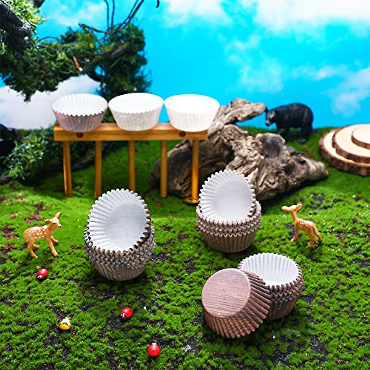 300 Pieces Cupcake Liners Cupcake Wrappers Woodland Animal Cupcake Cups Paper Muffin Baking Liners Holders for Bridal Showers Wedding Holiday Birthday Party Decorations (Woodgrain)