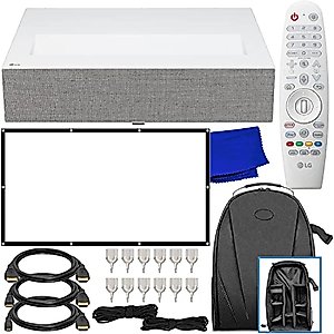 Ultimaxx Projector Bundle + LG CineBeam HU715QW 2500-Lumen XPR 4K UHD Smart Home Theater Laser Ultra-Short Throw DLP Projector + 120” Foldable Projection Screen w/ 12x Wall Mounts & More (21pc Bundle)