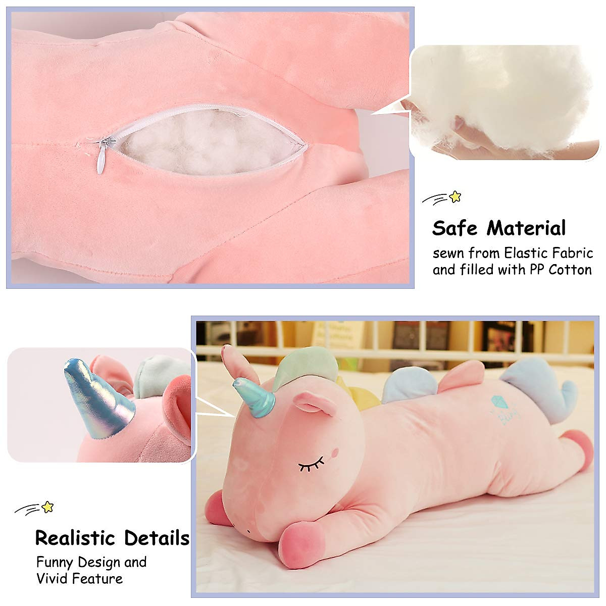 ARELUX 24in Cute Pink Giant Stuffed Unicorn Plush:Soft Animal Hugging Pillow Unicorn Stuffed Animal, Big Body Plushie,Large Unicorn Room Decor Friends Family Member