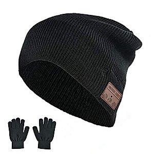 BearsFire Bluetooth Beanie Hat with Touchscreen Gloves, Wireless Headphone Music Hat Cap Winter Soft Warm Knitted Hat for Men Black