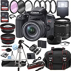 Canon EOS Rebel T8iDSLR Camera w/EF-S 18-55mm F/4-5.6 is STM Zoom Lens + 128GB Memory + Case + Tripod + Filters (36pc Bundle) (Renewed)