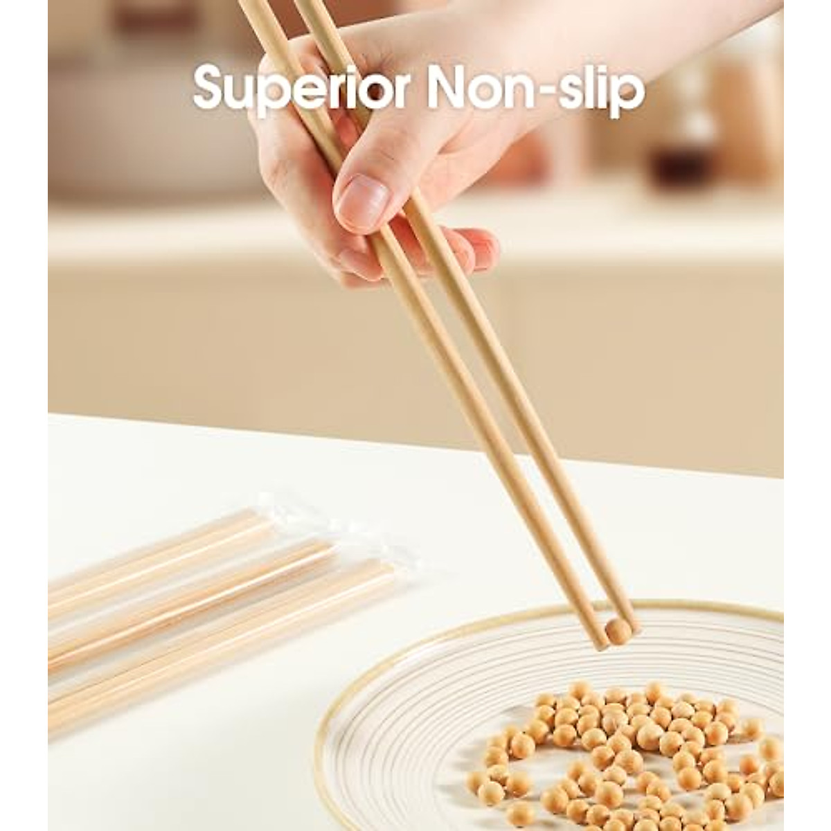 LOROTOCO 50 Pairs Chopsticks Disposable Reusable 9.5" Individually Wrapped Bulk Premium Quality