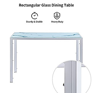 Paonne Marble Glass Dining Table with Chairs Set for Home Kitchen, Modern Dining Table Set for 4, Glass Kitchen Table and Chairs Set, Glass Dining Room Set for 4 for Dinette