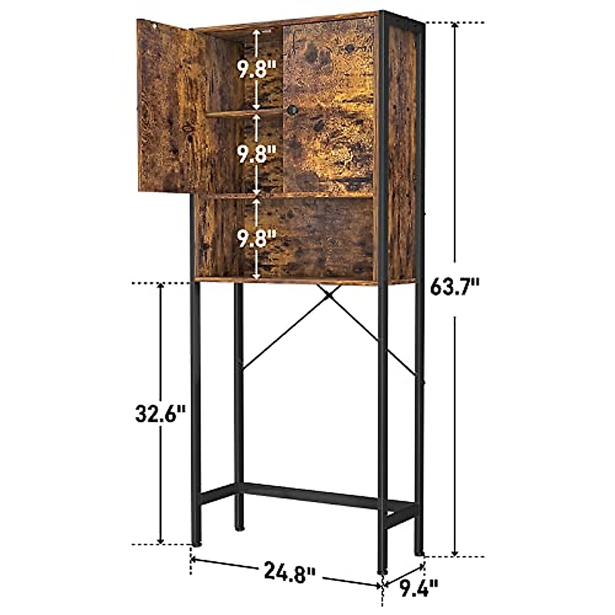 Ecoprsio Over-The-Toilet Storage Cabinet Rack, Bathroom Organizer Shelf Over Toilet, Freestanding Space Saver Toilet Stands with 2 Hooks, Rustic Brown