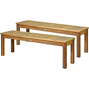 Tangkula 52 Inches Acacia Wood Outdoor Bench, Wood Bench for Dining Room Entryway Poolside Garden, Patio Backless Dining Bench with Slatted Seat, Ideal for Outdoors & Indoors