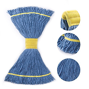 MATTHEW CLEANING PRODUCTS 3Pack Mop Heads Commerical Grade Cotton Loop-End Heavy Duty String Mop Refills,6'' Headband Large Wet Industrial Mop Head Replacement Machine Washable (Blue)