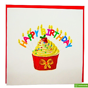 Colorful Happy Birthday Cupcake, Quilling Card 3D - Unique Dedicated Handmade, Design Greeting Card for Birthday | 6" x 6"