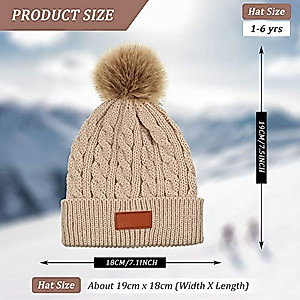 3 Pieces Kids Knitted Woolen Hat Winter Warm Pom Pom Beanie Cap Knit Hat with Detachable Pom for 1-3 Years Old Girls Boys (Black, Dark Pink, Khaki, Single Hairball)