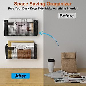 MFTEK Magnetic File Holder 2 Pockets File Folder Organizer, Office Hanging Magazine Rack for File Cabinets, White Board, No Drilling Paper Document Holder Mail Organizer for Refrigerator