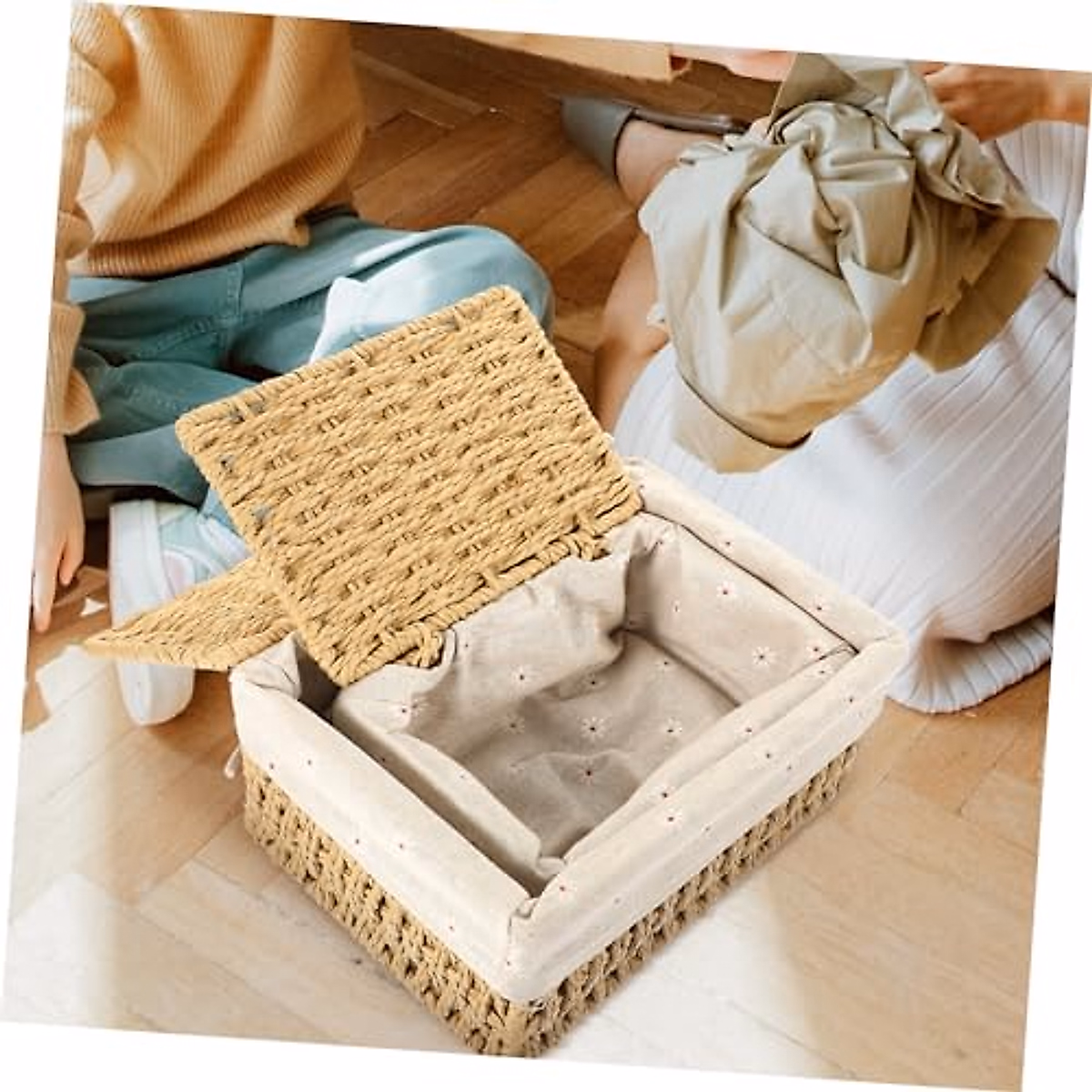 Kichvoe 2pcs Woven Basket baby laundry hamper woven laundry basket with lid hollow storage bin with lids Rattan food basket wicker Toy baby flower basket desktop bamboo