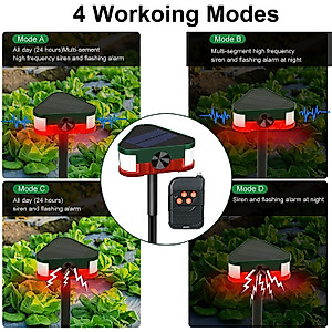 Solar Motion Alarm Outdoor Upgraded 360° Motion Detector & 3x129db Siren Lamp Super Loud Outdoor Motion Alarm 4 Work Modes Strobe Light with Remote
