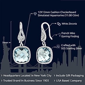 Gem Stone King 925 Sterling Silver Simulated Aquamarine Dangle Earrings For Women (11.00 Cttw, March Birthstone, Cushion Cut 30X12MM)