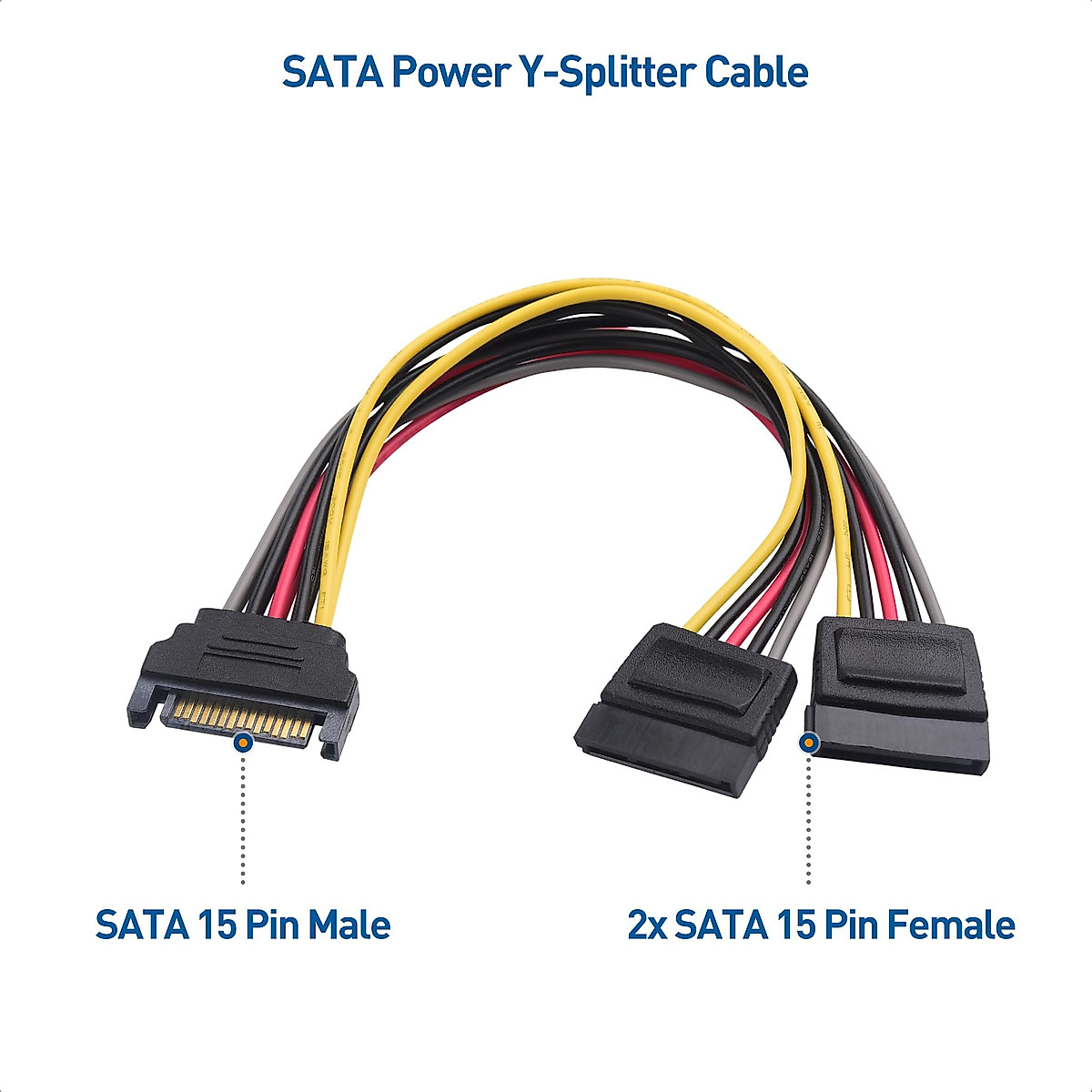 Cable Matters 3-Pack 15 Pin SATA Power Splitter Cable 8 Inches, SATA Power Y-Splitter Cable, SATA Splitter