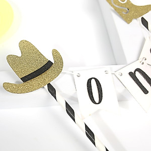 Western Cowboy Theme Birthday Cake Topper - Cowboy Party Supplies For Kids - Glitter Cowboy Hat 1st Birthday Cake Topper - Cowboy Baby Shower Cake Decor - Cowgirl Theme Cake Decorations - Wild West