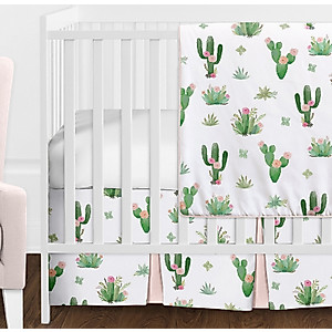 Sweet Jojo Designs Pink and Green Boho Watercolor Cactus Floral Baby Girl Crib Bedding Set 11 Pieces