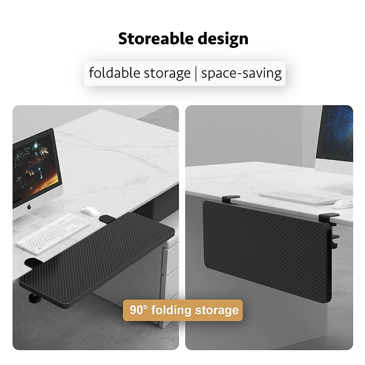 HONJIE Ergonomics Desk Extender Tray, Suitable for Office. Foldable, Punch-Free Clamp on.Computer Keyborad Tray, Desk Extension Board.(25.2"*9.45"(64cm*24cm), Carbon)