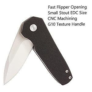 TENCHILON T34 Small Compact Fat Stout Flipper Folding Pocket Knife, 2.3 Inch Spear Point Blades, G10 Handle with Liner lock, Little Utility EDC Box Opening Knives, (Black)