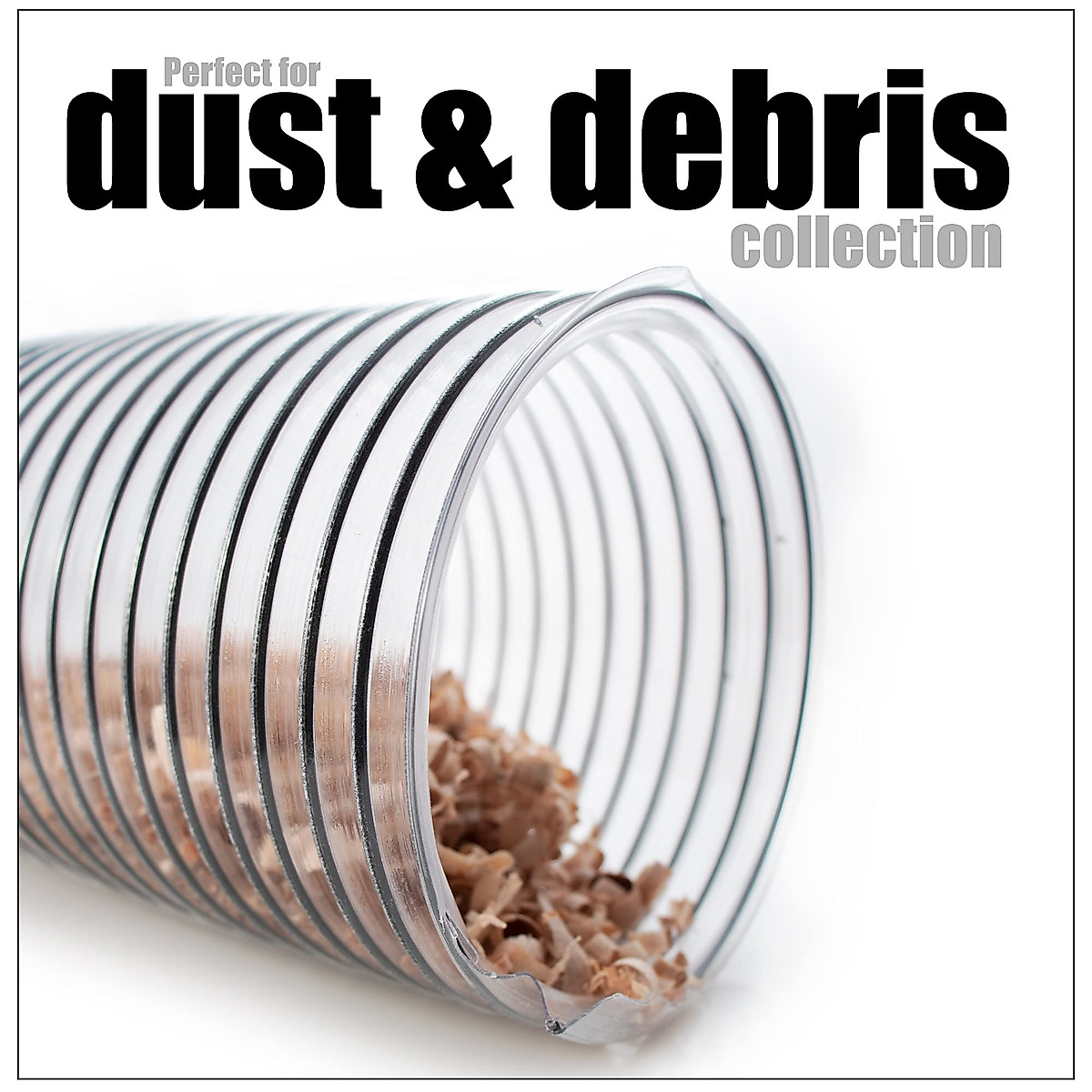 4 inch Diameter by 10 foot Long PVC Dust / Debris Collection Hose MADE IN THE USA with 2 each 4 inch Turnkey Stainless Steel Hose Clamps