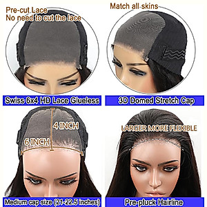 28 Inch Wear and Go Glueless Wigs Human Hair Pre Plucked Pre Cut for Beginners 6x4 HD Lace Closure Wigs Straight Lace Front Wigs Human Hair No Glue Pre Cut 180% Density 3 Seconds to Wear Glueless Wigs