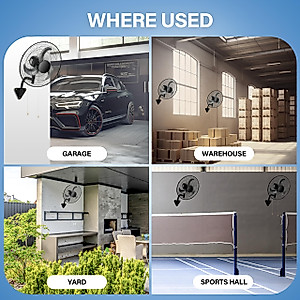 Simple Deluxe Cool Breeze 18-Inch Wall Mount Fan with 3 Speed Settings, 120-Degree Oscillation, Quiet and Effective Cooling for Home, Garage, or Workshop,Black