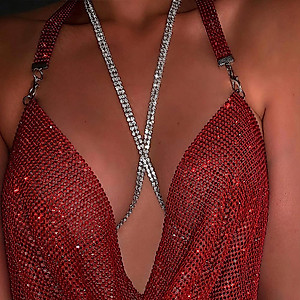 Jerany Crossover Rhinestone Body Chain Silver Bra Body Necklace Glitter Nightclub Body Jewelry for Women